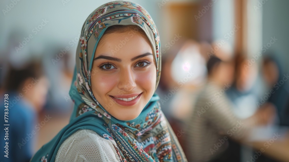 Pretty middle eastern college student smiling to the camera. Beautiful ...