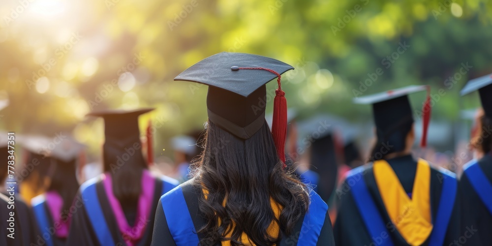 A group of graduates wearing black caps and gowns standing in a row ...