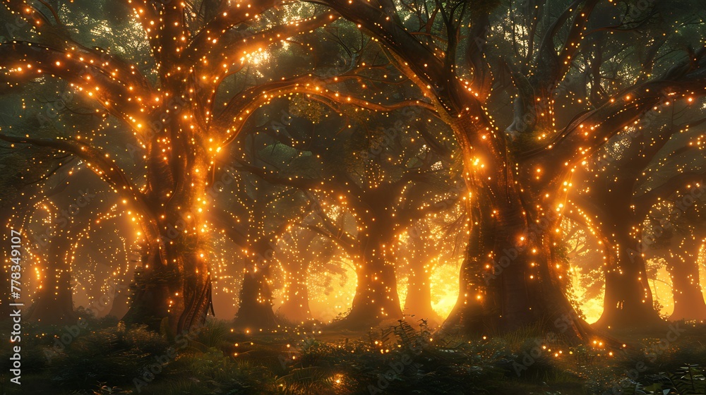 A conceptual image depicting a forest of genetically engineered trees ...