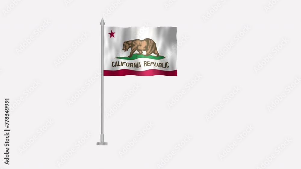 Flag of California , Pole flag of California on white screen, USA ...