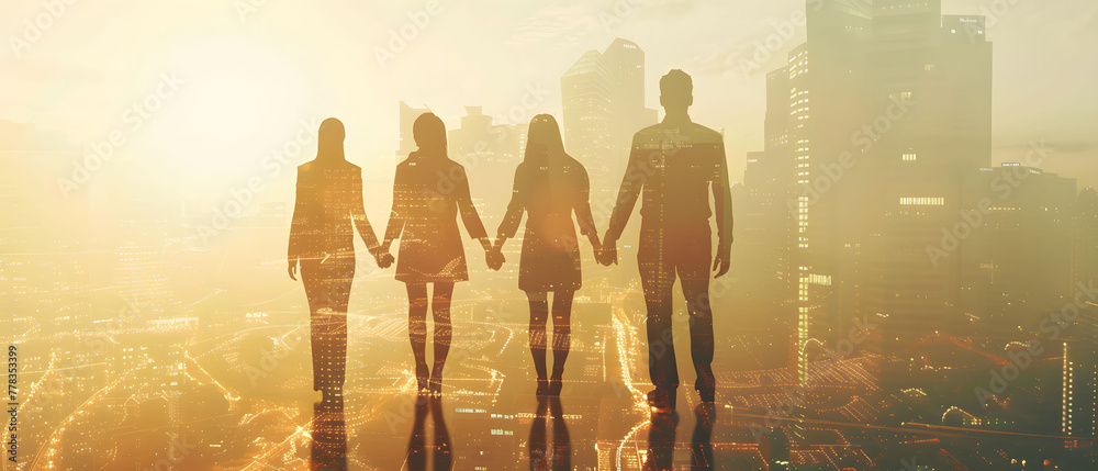 teamwork, double exposure transparent silhouette team task force ...