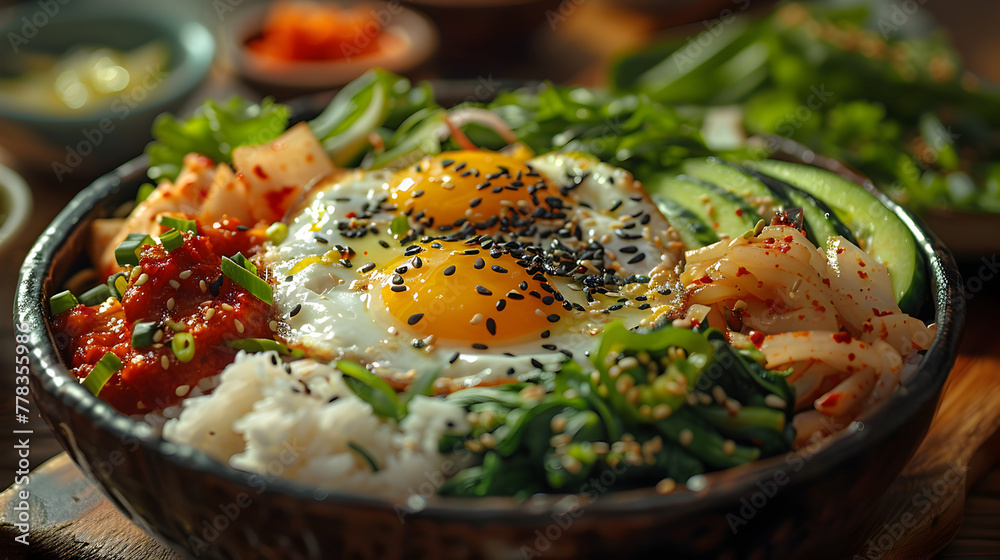 Korean Bibimbap on Decorated Table for HD Wallpaper with Cinematic ...