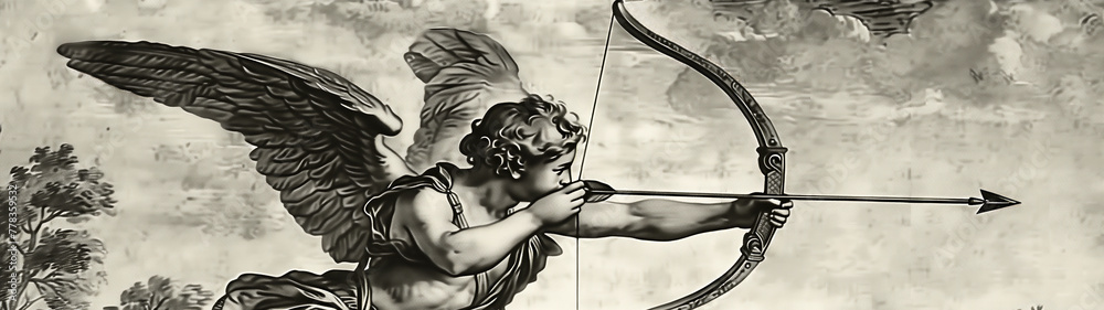 Engraving of Cupid the Roman god of love who's Greek equivalent is Eros ...