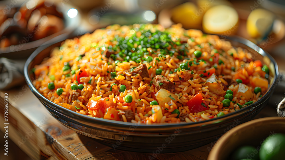 Nigerian Jollof Rice on Decorated Table for HD Wallpaper Stock Photo ...