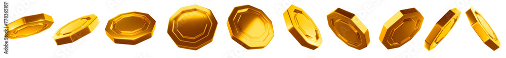 Gold coin set in the shape of hexagons. Transparent background, png ...