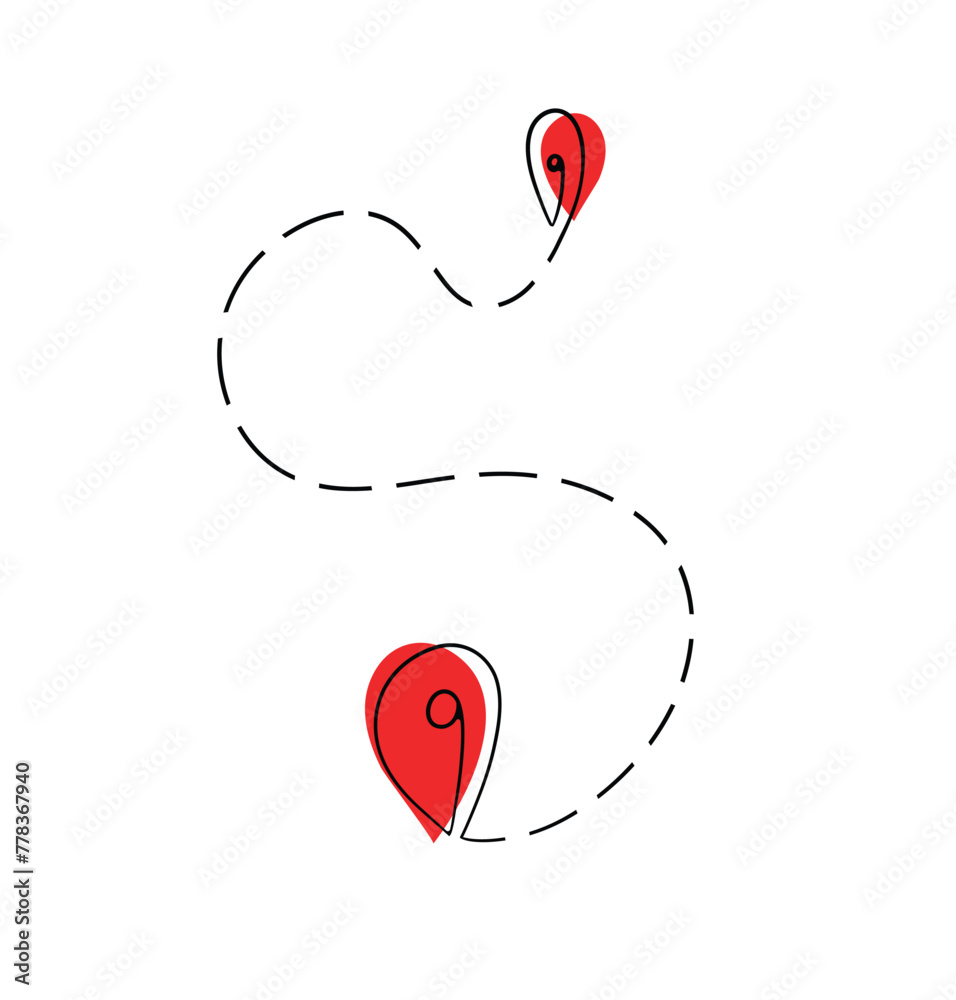 Continuous one line drawing of path from one spot to another in simple ...