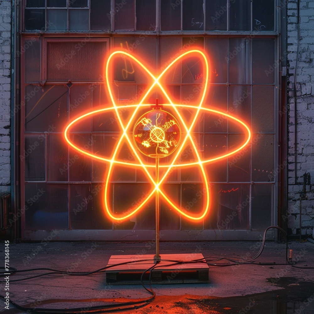Imagine an atom emitting a brilliant, neon glow, its atomic structure ...