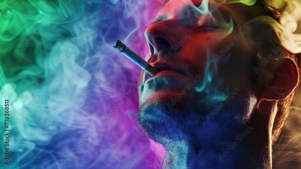 Colorful smoke around human profile silhouette - A vibrant image ...