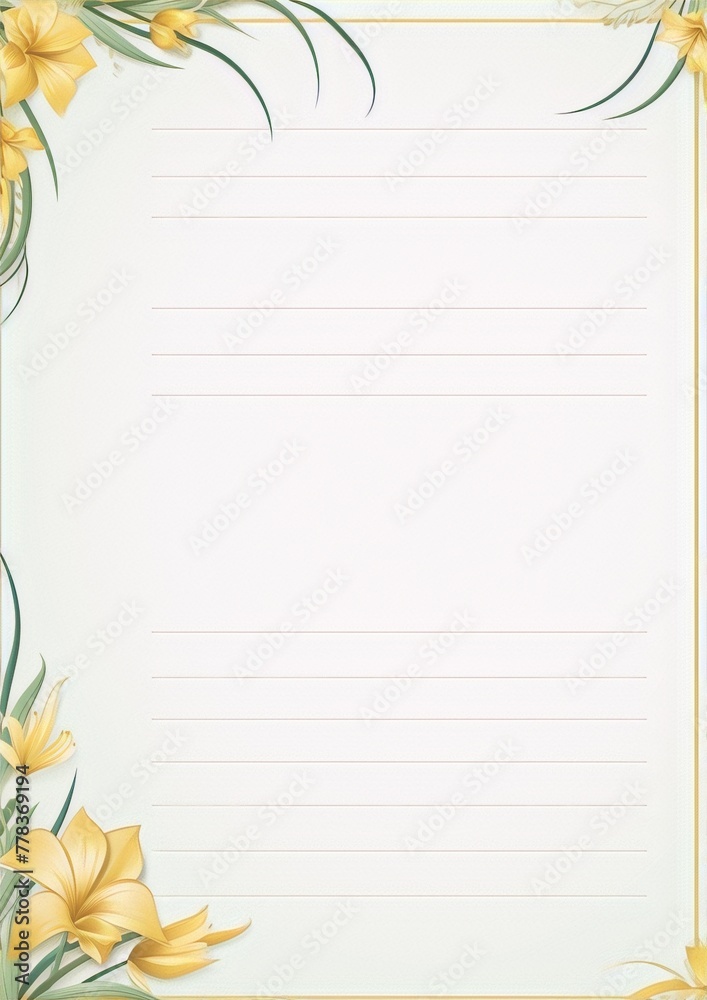 Yellow lilies frame a lined paper background in this art nouveau ...