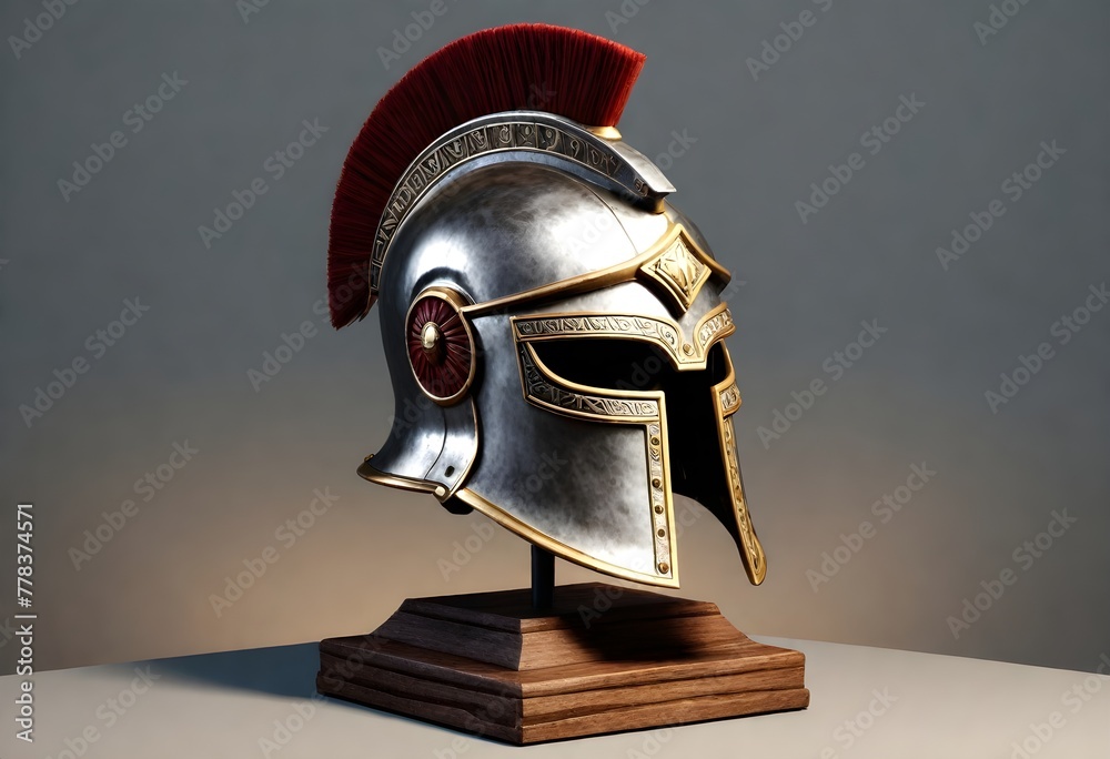 Roman centurion helmet with a transverse crest on a wooden stand Stock ...