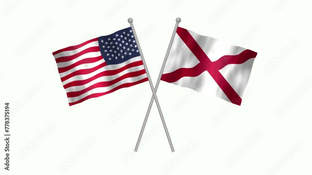 Flag of Alabama and USA, Cross table flag of Alabama and USA on white ...