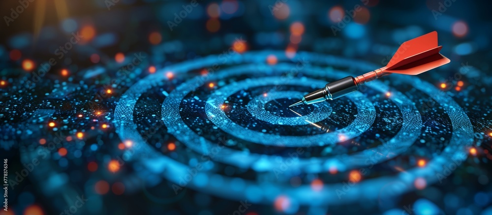 Visual digital arrow at a virtual target dartboard, precision in ...