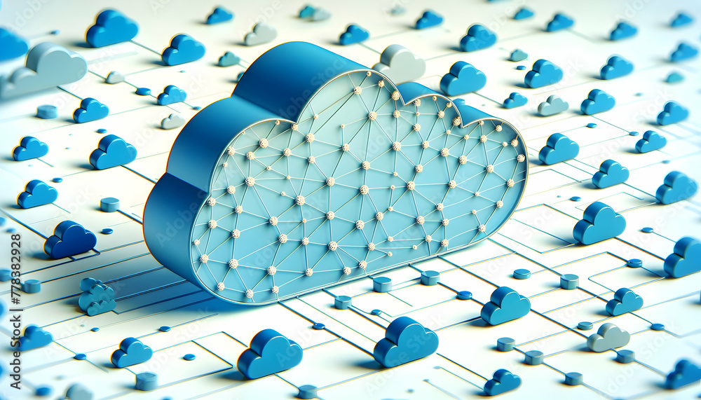 Ilustrace „3d flat icon as Cloud Digital Mesh A mesh network of cloud symbols illustrating the ...