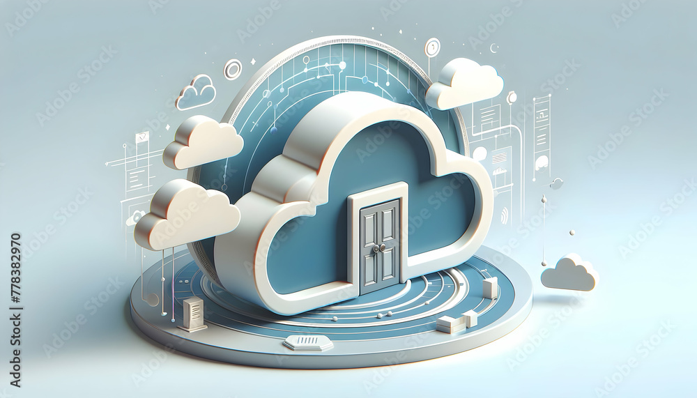 3d flat icon as Cloud Gateway A gateway opens to a cloud illustrating ...