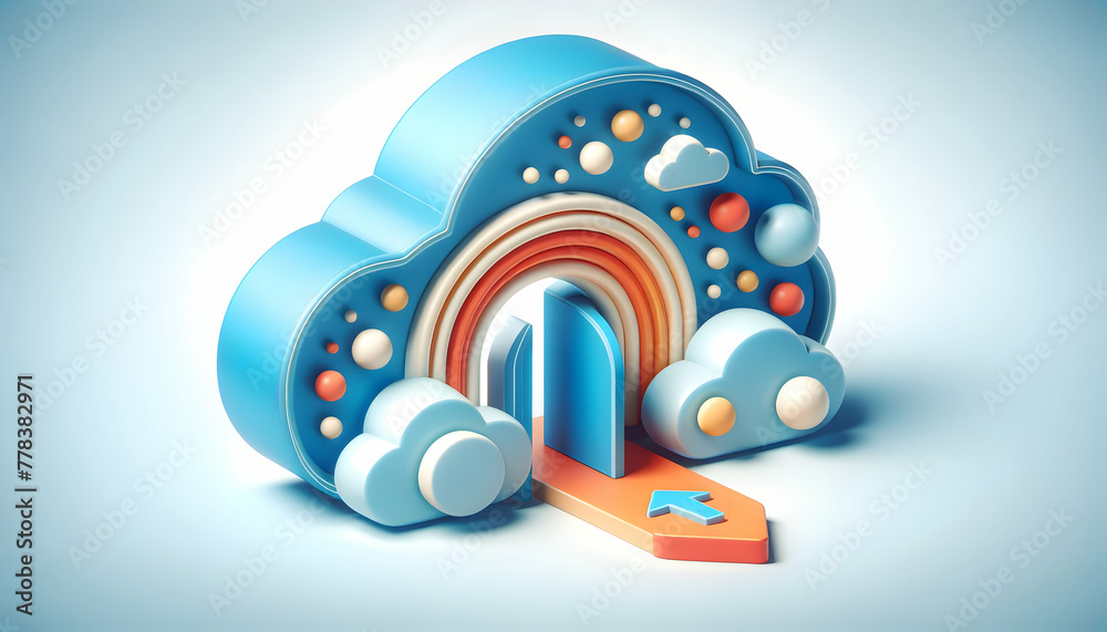 3d flat icon as Cloud Gateway A gateway opens to a cloud illustrating ...
