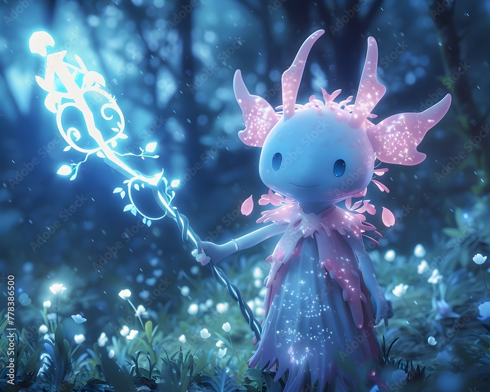 Glowing Axolotl Magical Girl Wielding Scepter with Mystical Runes in ...