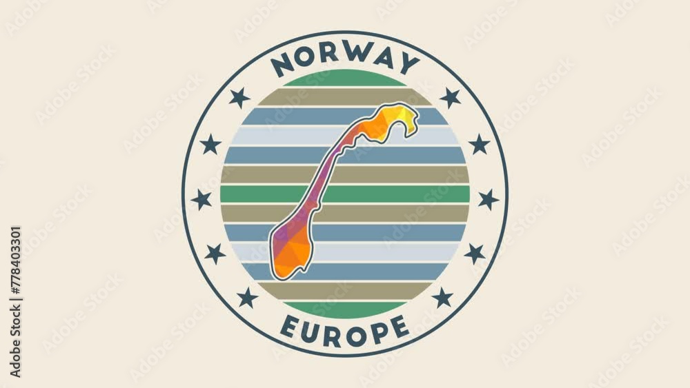 Norway intro video. Badge with the circular name and map of the country ...