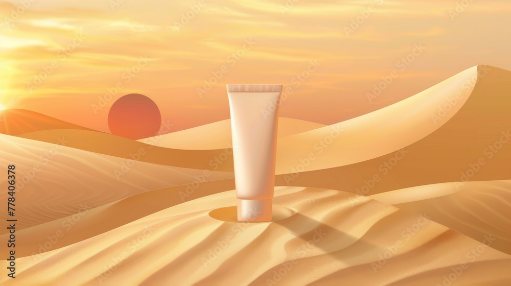 A promo banner for sunscreens. Modern illustration of a tube filled ...