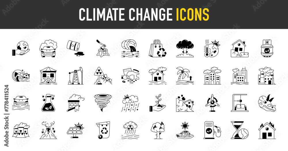 Climate change icon set. Such as global warming, greenhouse, melting ...
