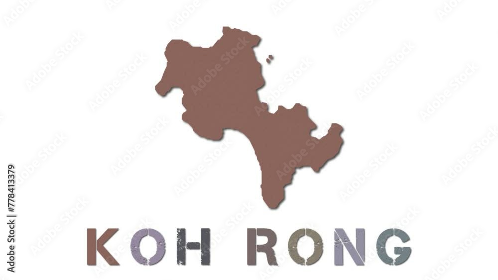 Koh Rong map with paper regions. Animated island map growing from ...