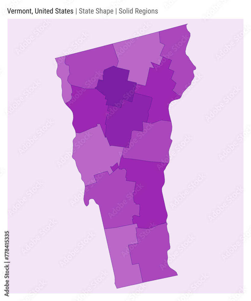 Vermont, United States. Simple vector map. State shape. Solid Regions ...