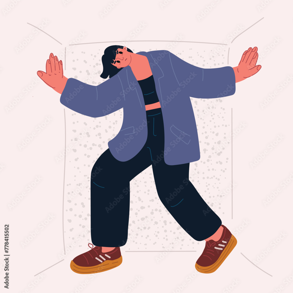 Cartoon vector illustration of Upset woman cramped in a very small ...
