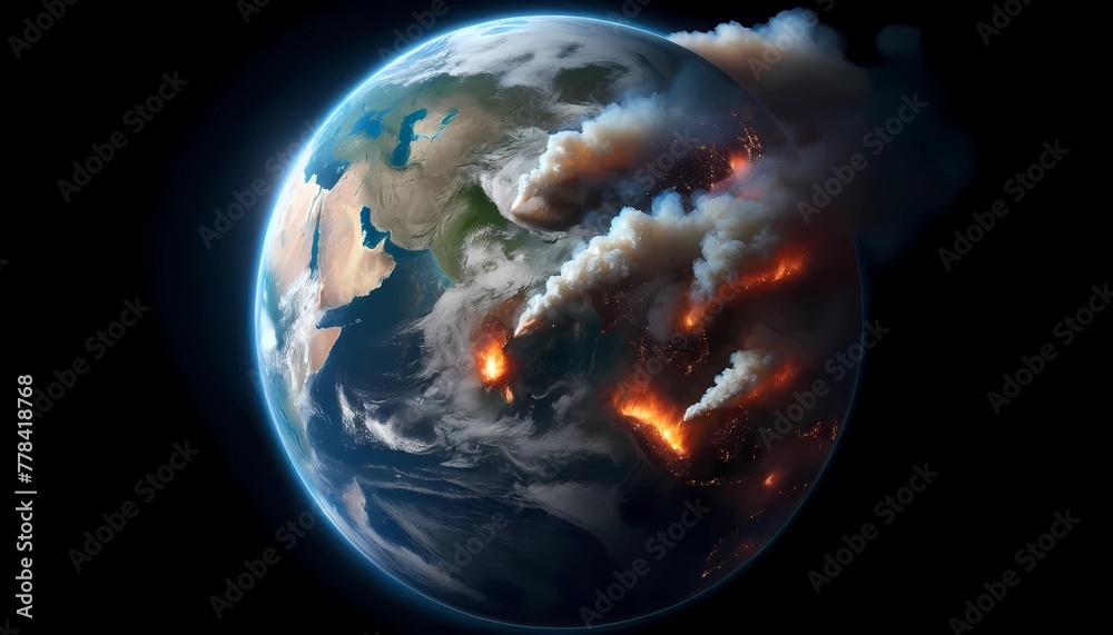 Earth extensive areas of land ablaze and the massive plumes of smoke ...
