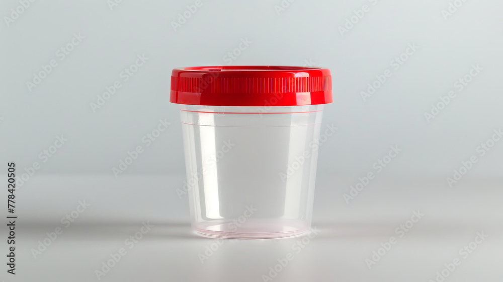 Empty Medical specimen container for urine analysis. Clear cup with ...