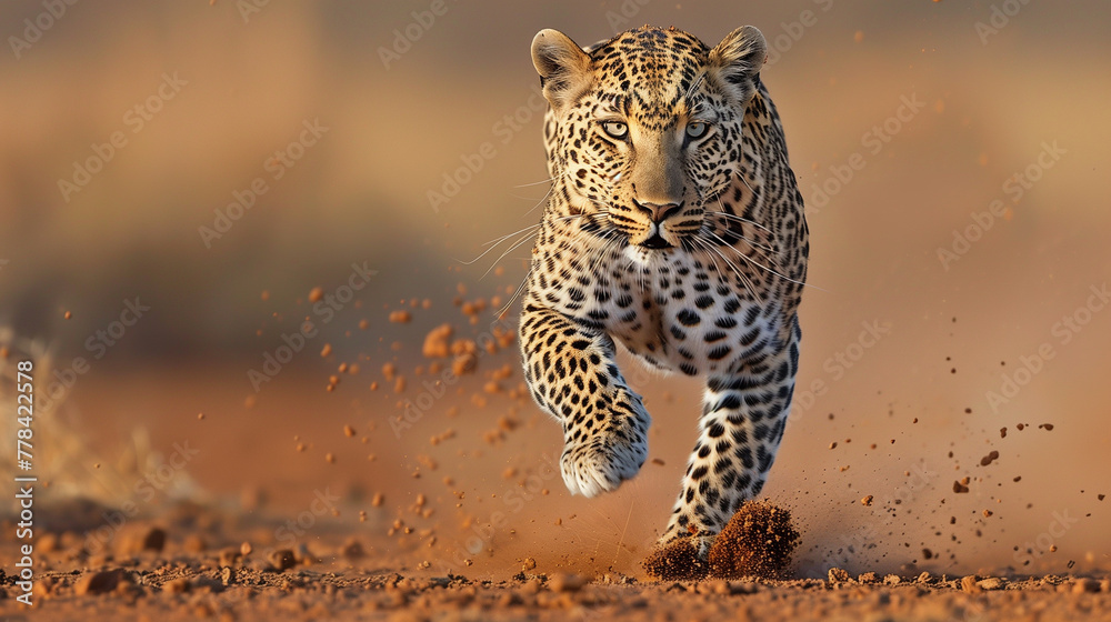 Majestic leopard displaying its speed and agility in a full sprint ...