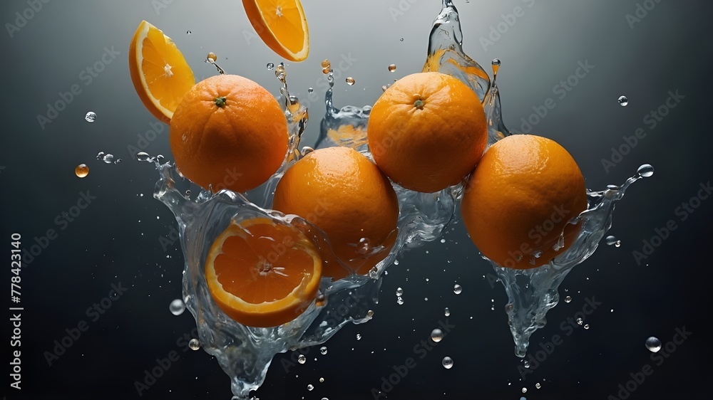 orange in water splash. a group of oranges floating in the air. Stock ...