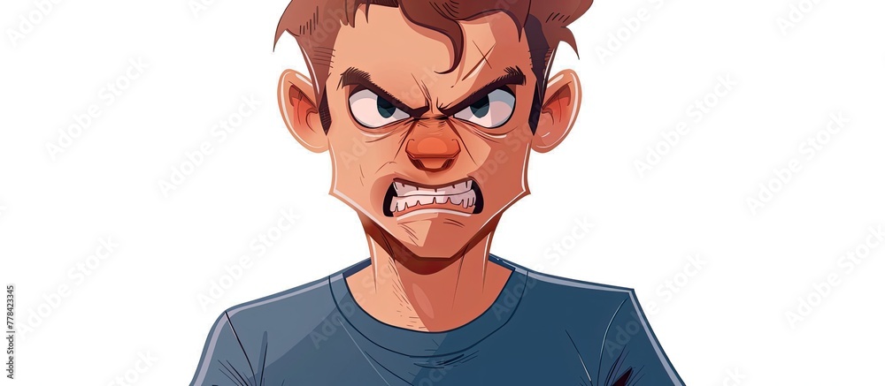 A cartoon illustration of a man with a jaw clenched and an angry look ...