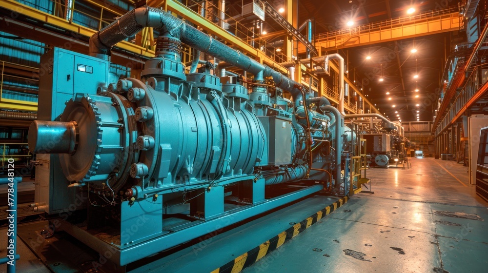 Big generator machine inside the building, electrical emergency machine ...