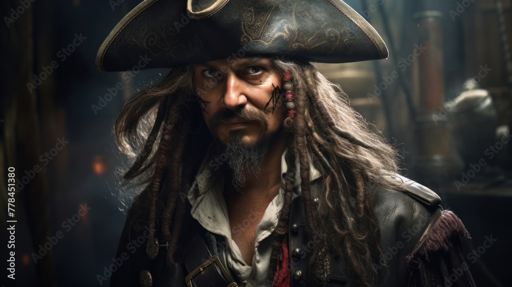 Head of the crew: a charismatic pirate in a cocked hat, portraying the ...