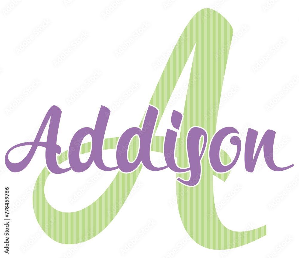Addison - purple end green color - name written -word ideal for ...