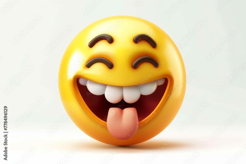 Playful emoticon icon sticking tongue out, white background, humorous ...