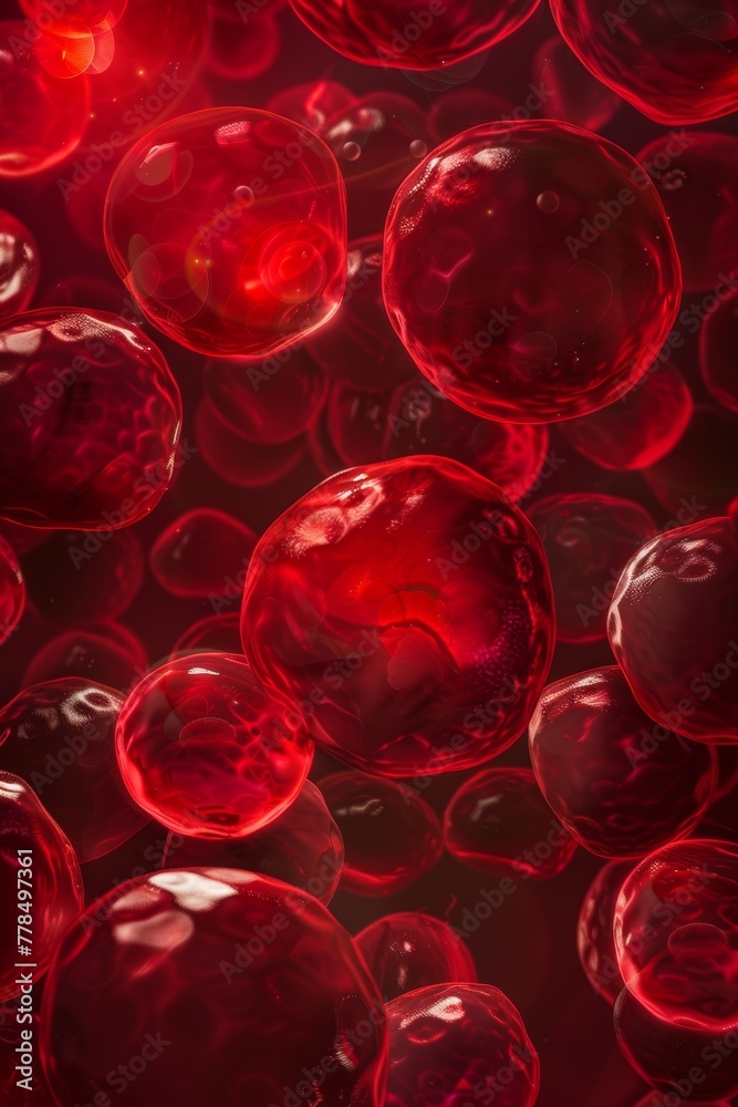 Floating human blood cells in blood vessels or veins. Microscopic red ...