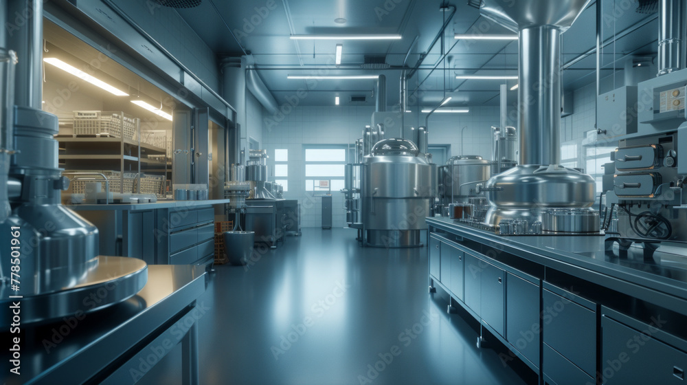 A pharmaceutical formulation plant with mixing vessels and tablet ...