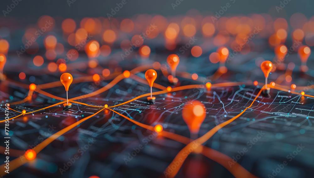 A Digital Map Featuring Interconnected Location Pins Symbolizing Global Network Connectivity