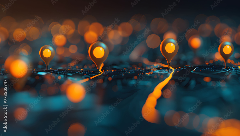 A digital map featuring interconnected location pins, symbolizing ...