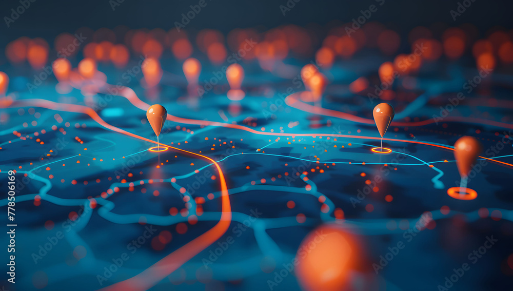 A Digital Map Featuring Interconnected Location Pins Symbolizing Global Network Connectivity