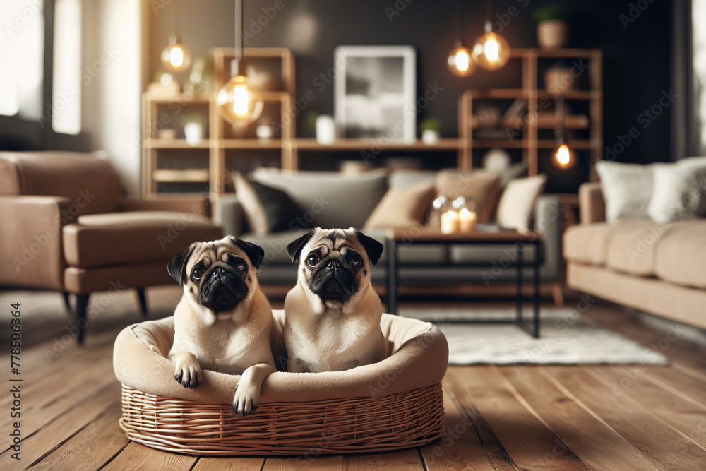 Pugs’ Cozy Corner: A Tale of Comfort and Charm. This image captures a ...