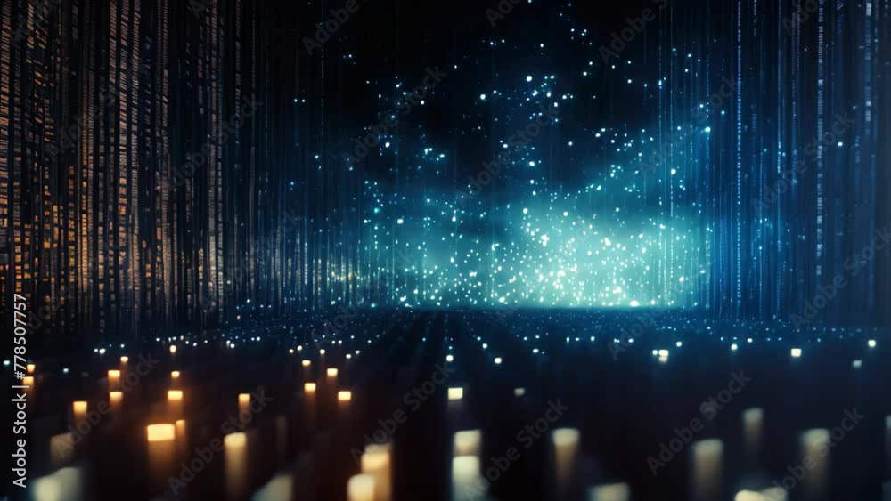 An immense space filled with numerous brightly illuminated lights, creating a mesmerizing visual ...