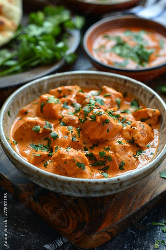Butter chicken, creamy tomato sauce, tender chicken pieces, butter and ...