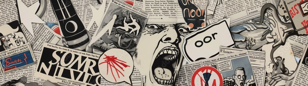 illustrations scary face, "FAKE News", newspaper cut out look, vintage ...