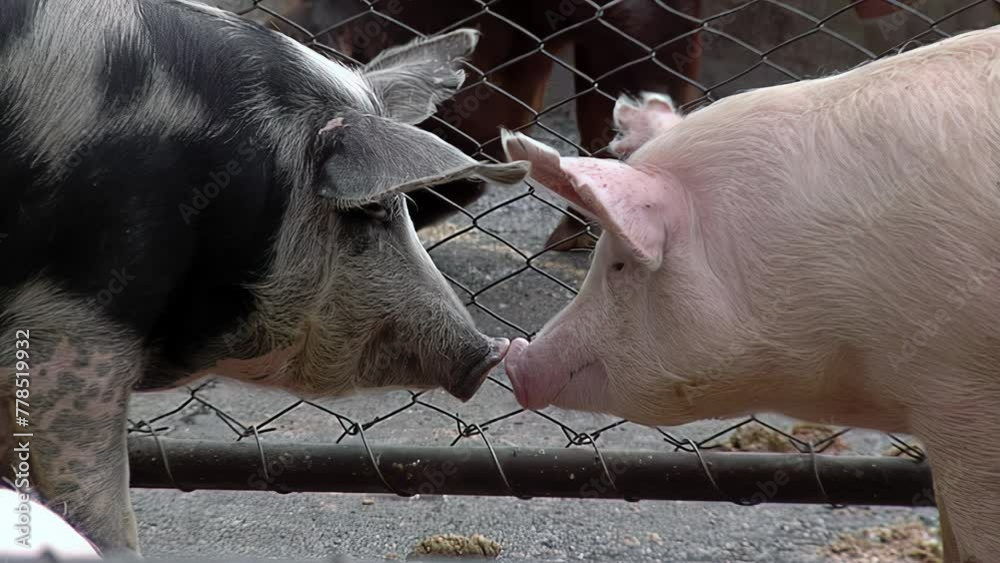 Two Little Pigs Touching Snouts at the Farm - Close Up - 4K Stock Video ...
