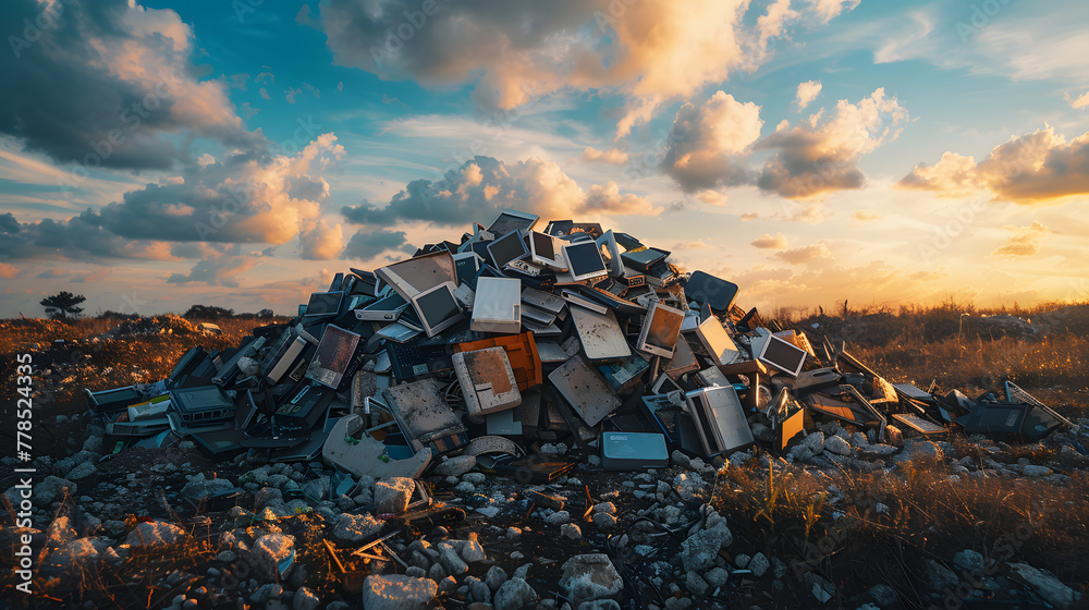 Electronic Graveyard. A Pile of Discarded Electronics Highlighting the ...