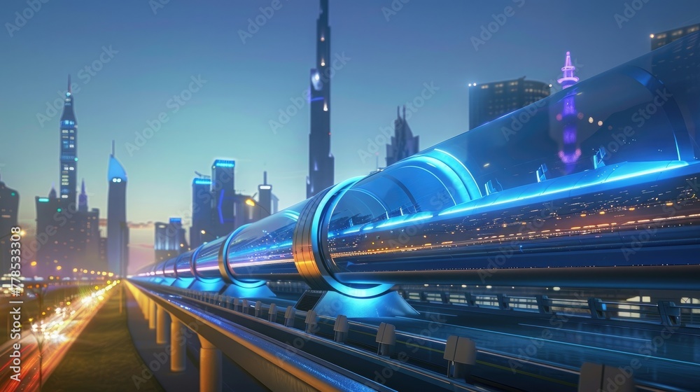 A futuristic hyperloop transportation system, featuring vacuum-sealed ...