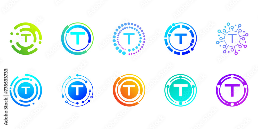 Collection of creative modern digital technology letter T logos. logo ...