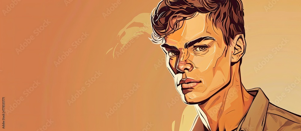 A cartoonstyle closeup featuring a mans face with exaggerated features ...