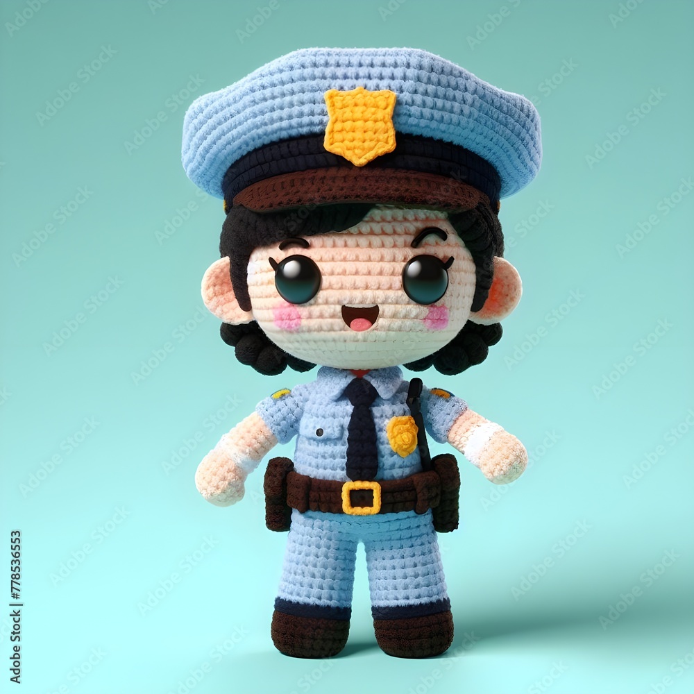 Ai Generated Crochet doll a Police cute excited funny smiling wearing ...